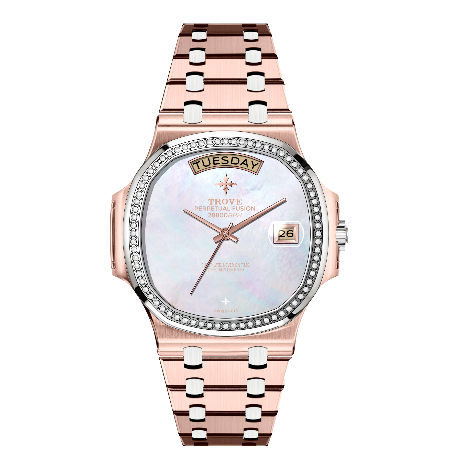 The Holy Trinity in 34mm 18K Rose Gold MOP Diamond Bezel – Trove Concept